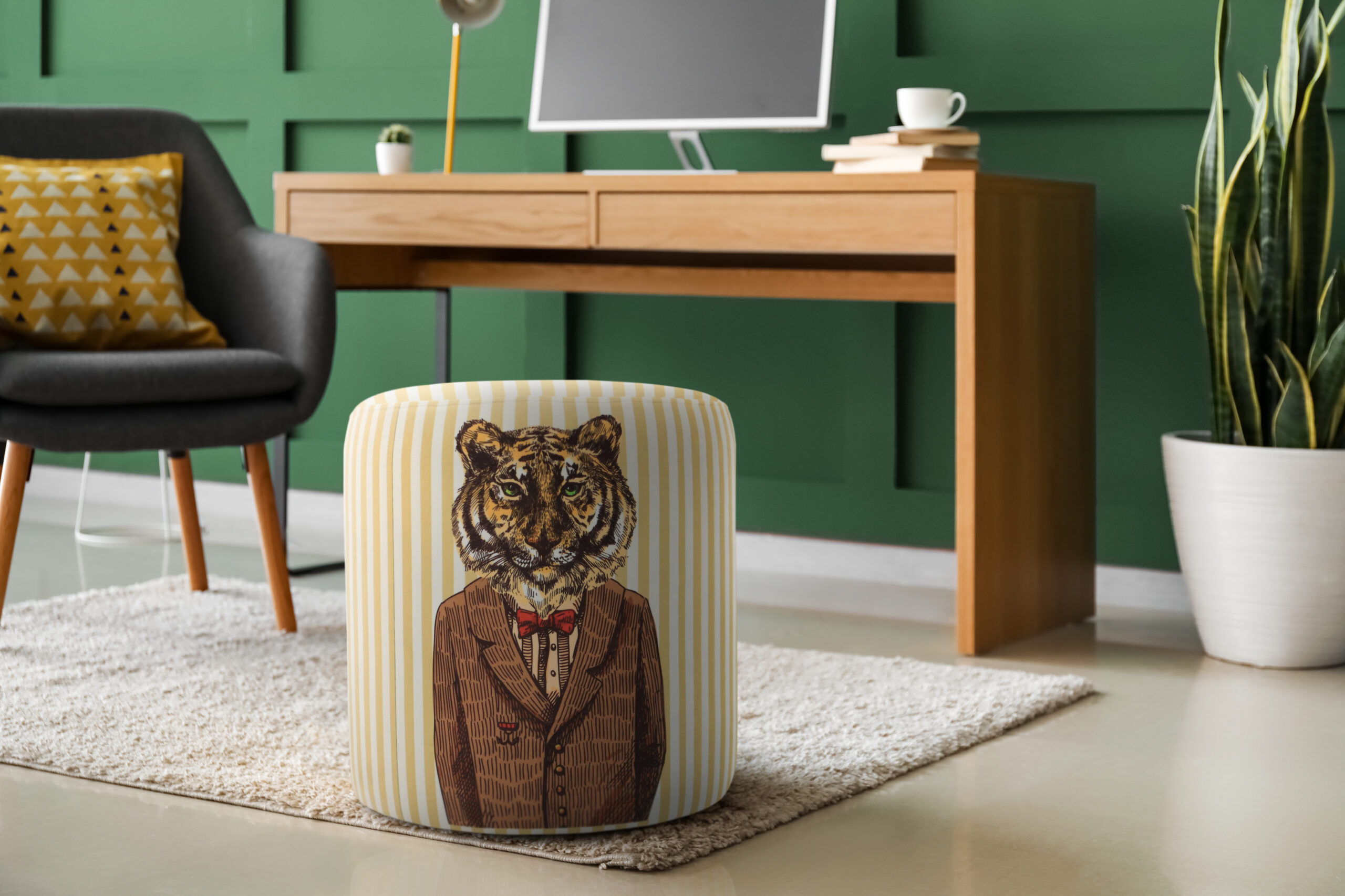 Ottoman- Tiger in Suit – Rankoussi Fabrics and Furniture